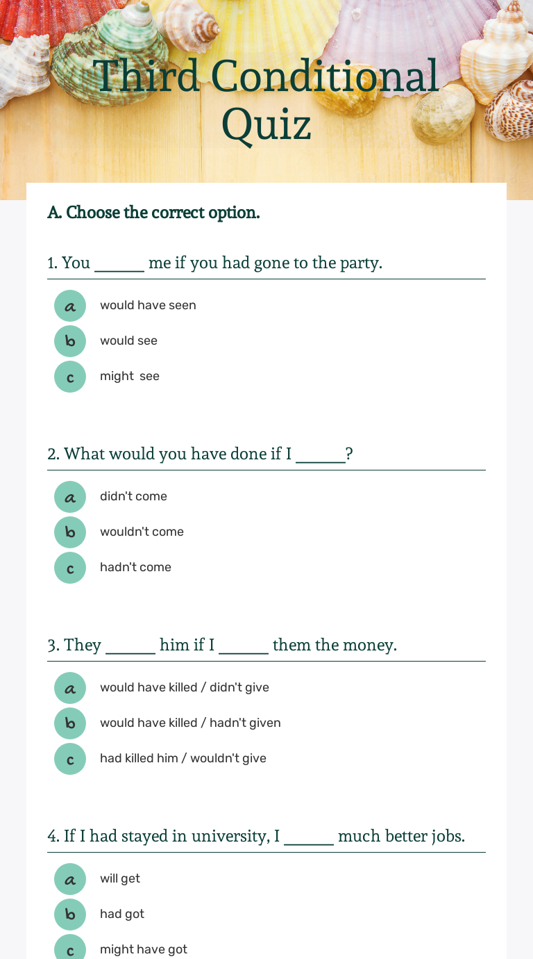 Third Conditional Quiz | Interactive Worksheet by Filipa Rogeiro | Wizer.me