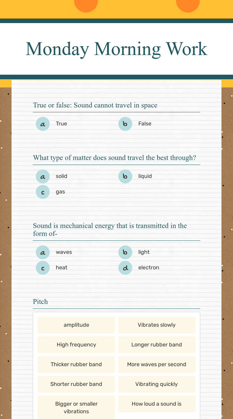 Monday Morning Work | Interactive Worksheet by Rachel Veenstra | Wizer.me