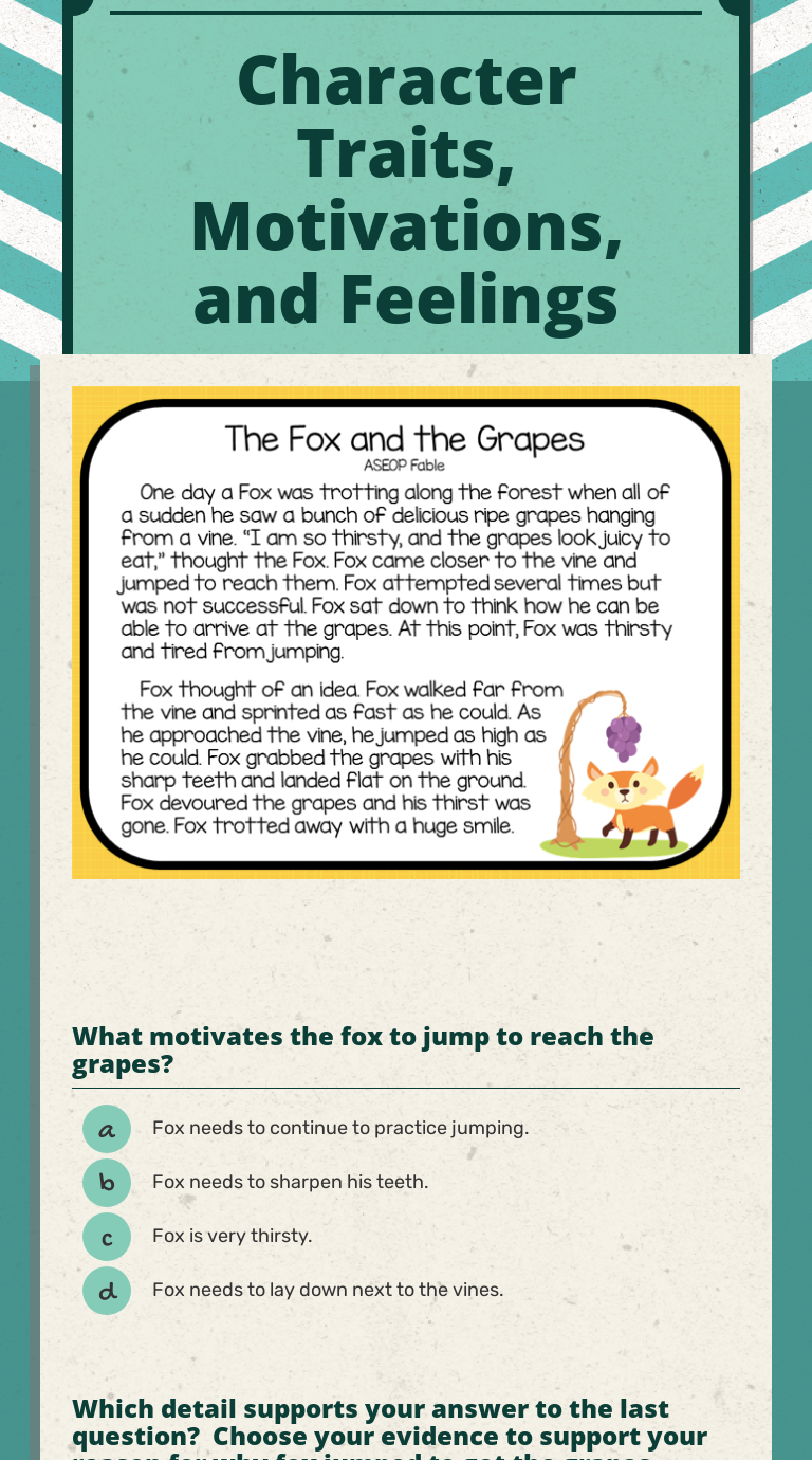 Character Traits, Motivations, and Feelings | Interactive Worksheet by ...