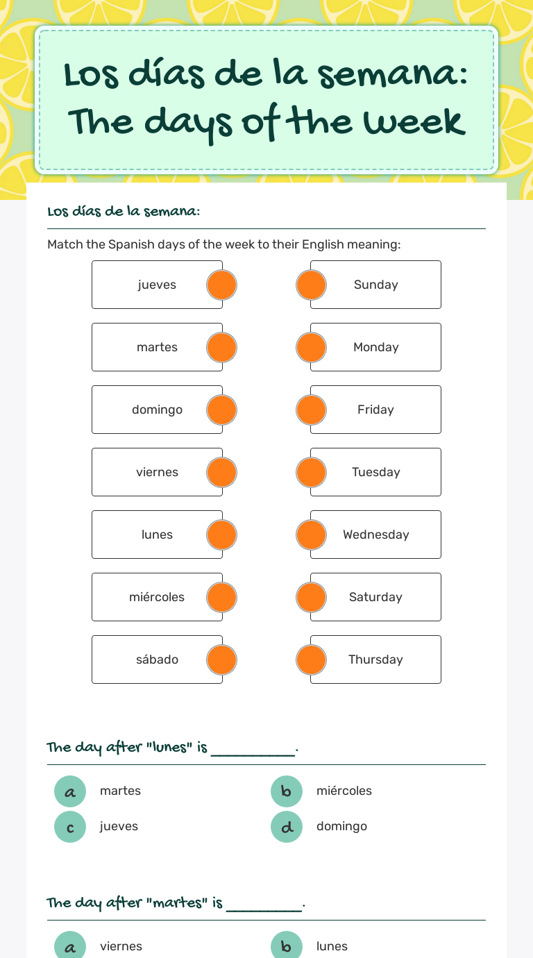 Los días de la semana: The days of the week | Interactive Worksheet by ...