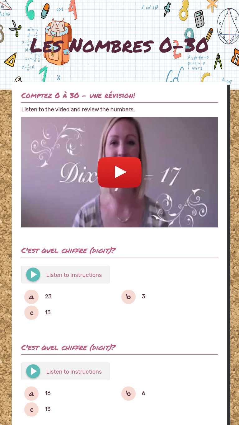 Les Nombres 0-30