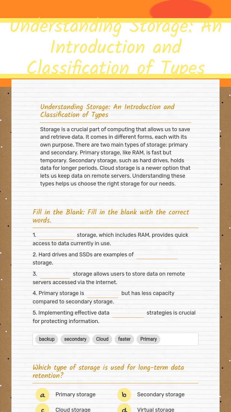 Understanding Storage: An Introduction and worksheet