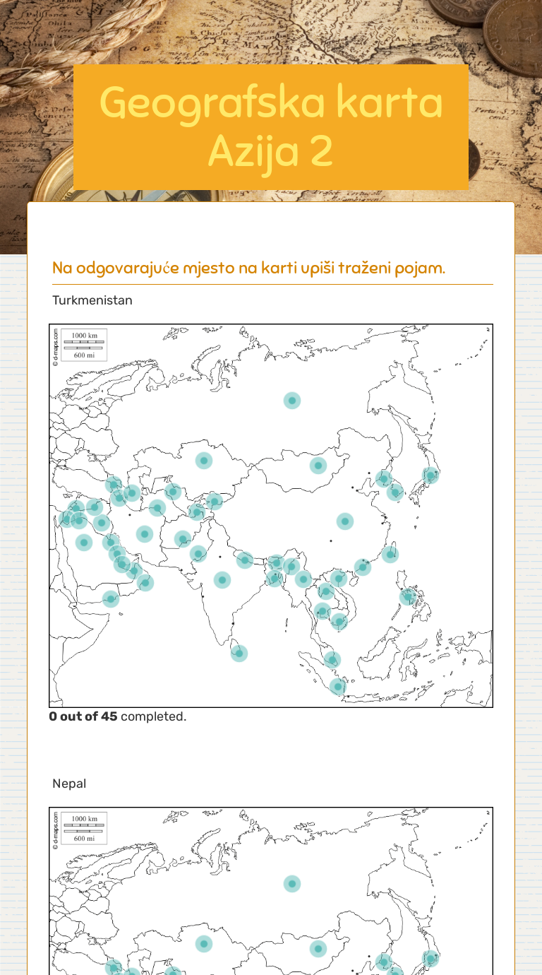 Geografska karta Azija 2 | Interactive Worksheet by Marija Pandžić ...
