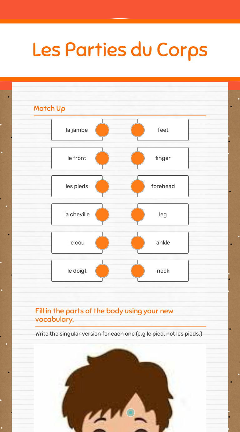 Les Parties du Corps by JoAnn Thomasson | Interactive Worksheet | Wizer.me
