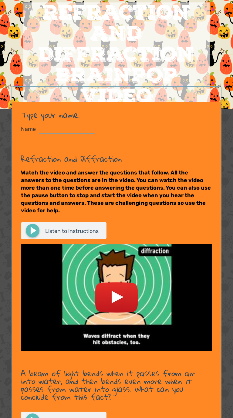 Refraction And Diffraction Brainpop Video Interactive Worksheet By 