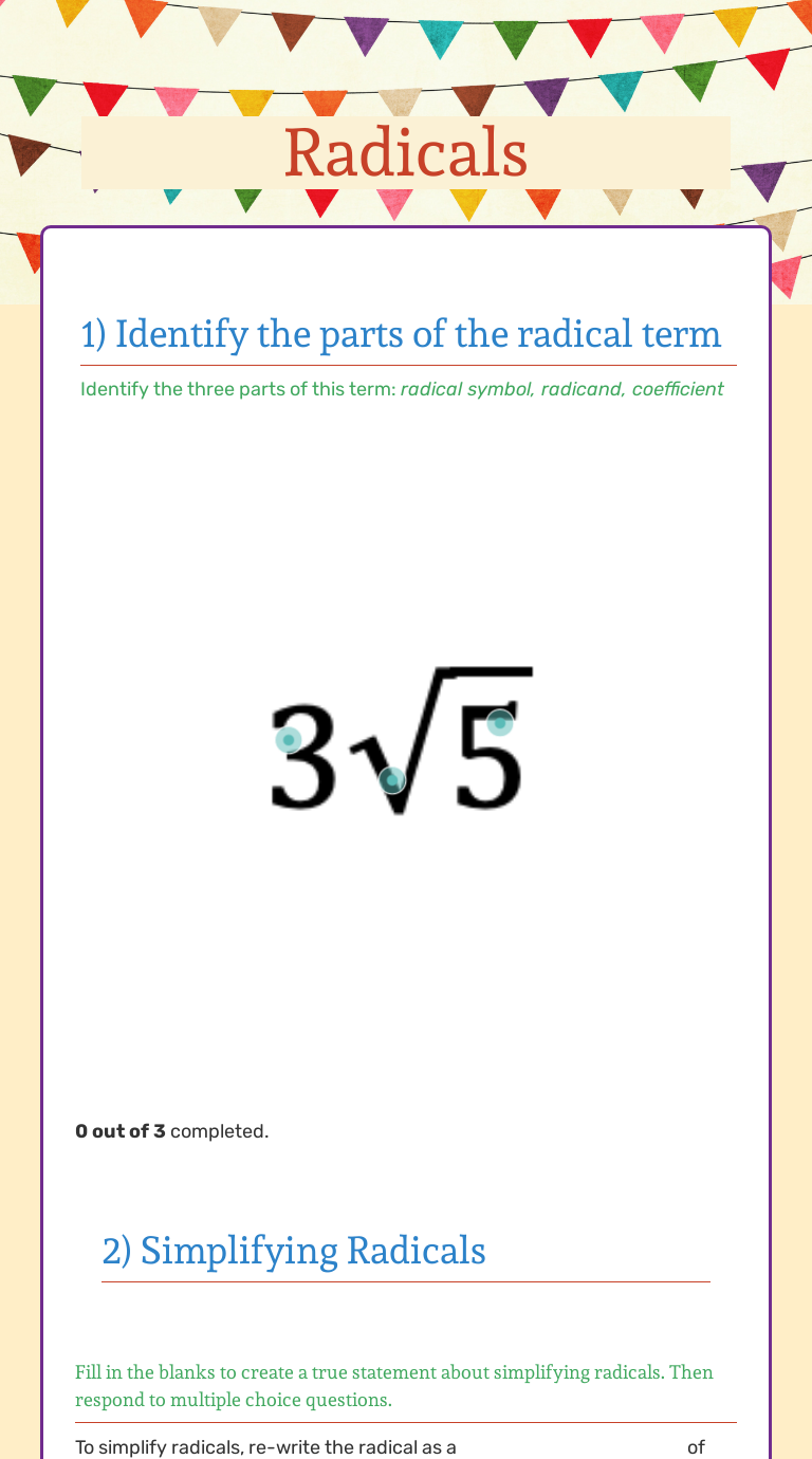 Radicals | Interactive Worksheet by Ashley Metzdorff | Wizer.me