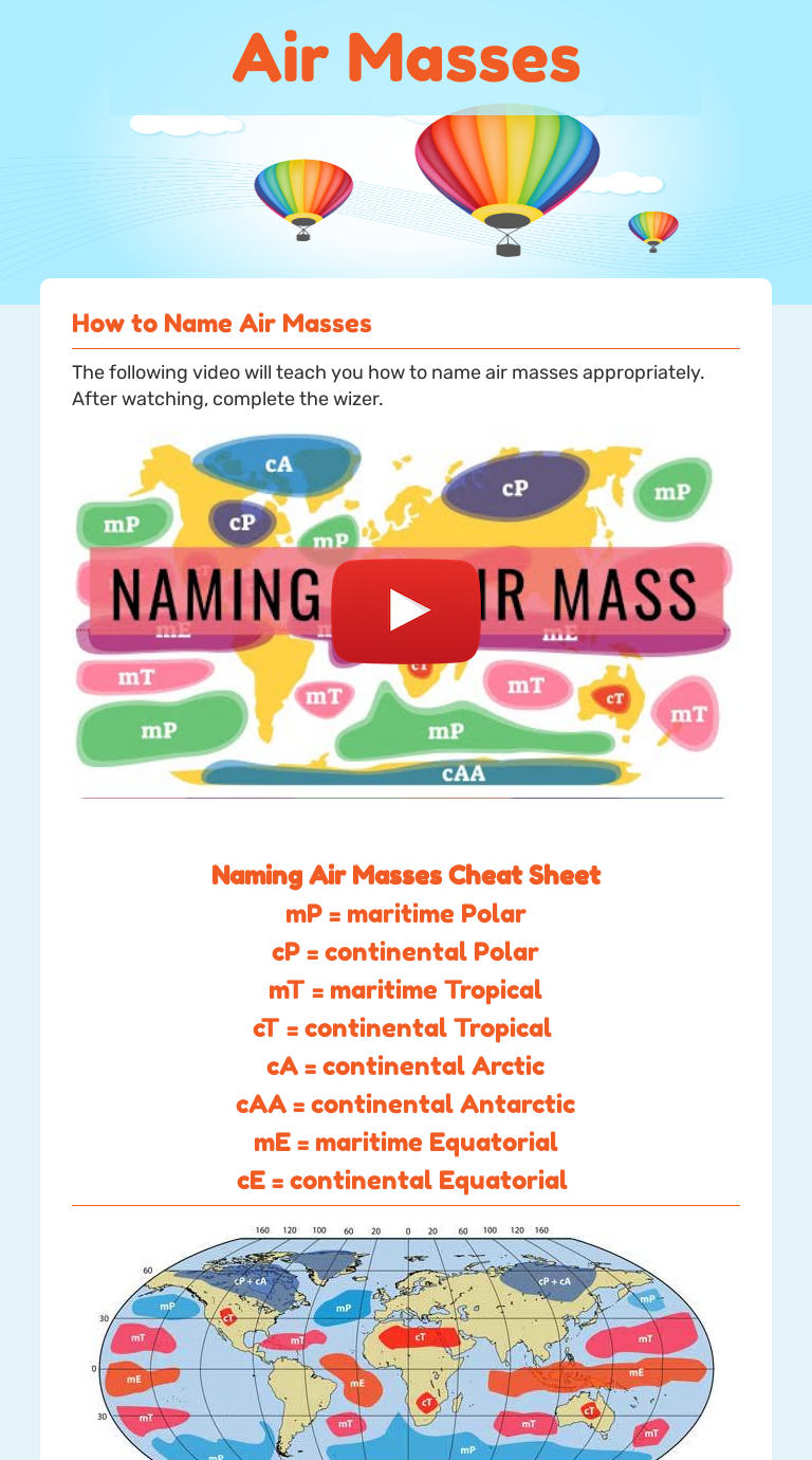 Air Masses Worksheet