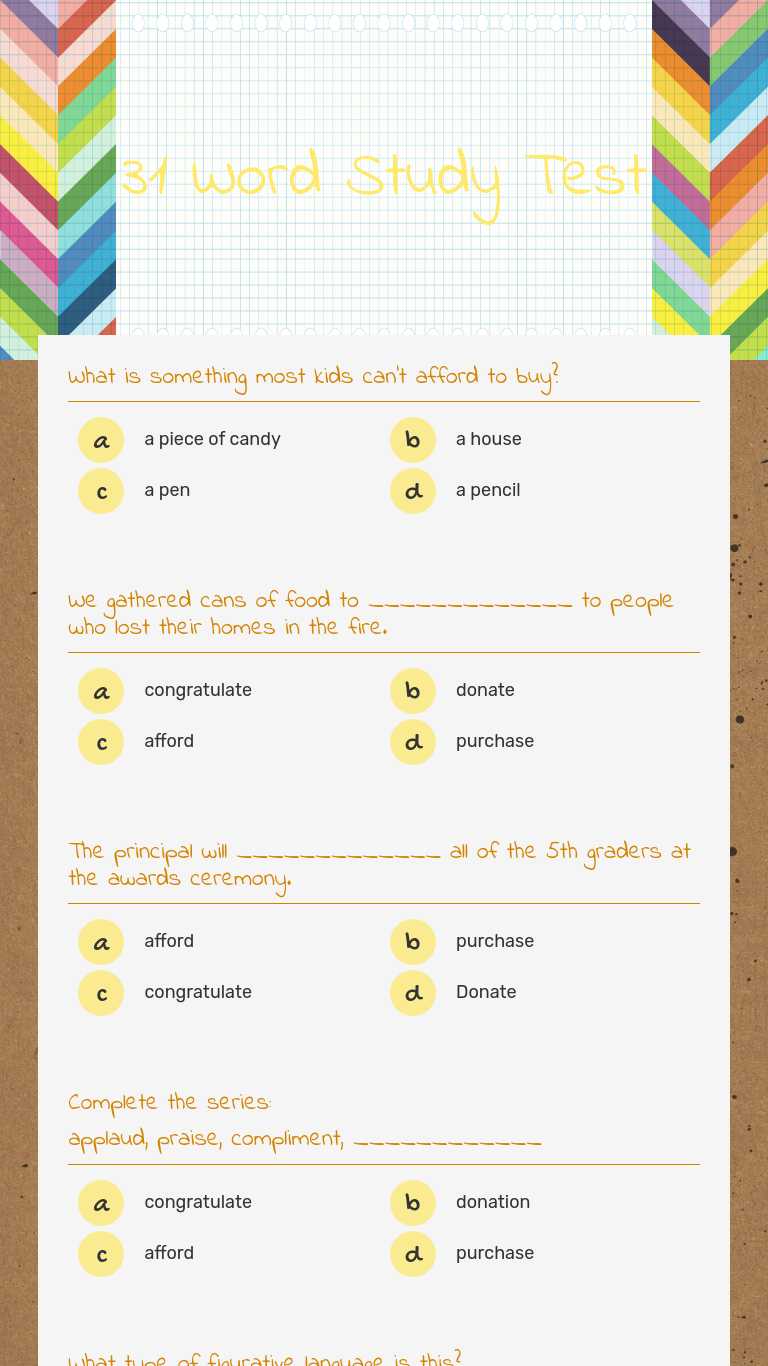 31 Word Study Test worksheet