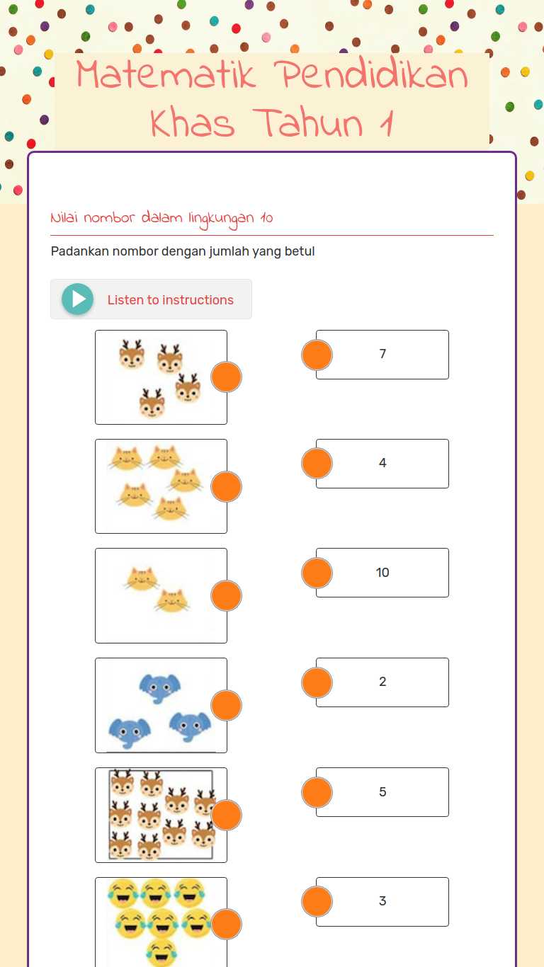Matematik Pendidikan Khas Tahun 1 worksheet