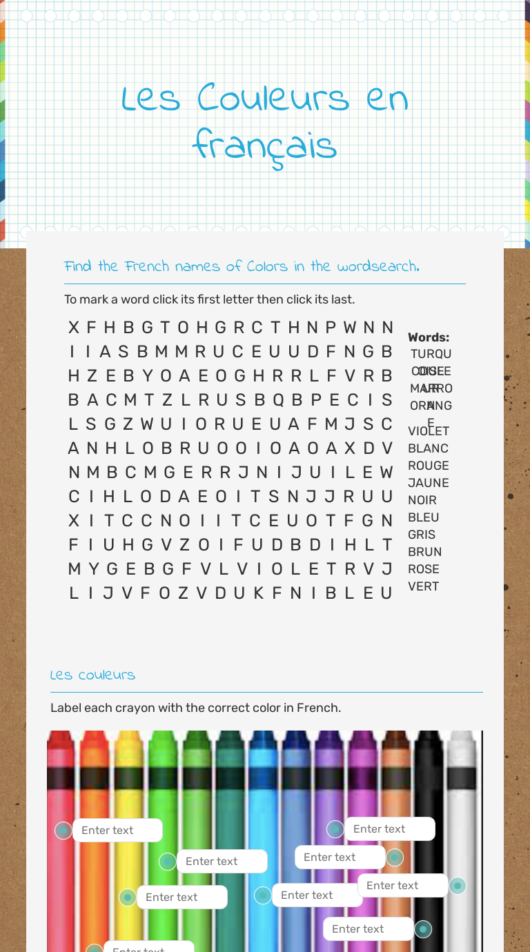 Les Couleurs en français | Interactive Worksheet by Suzanne Weber ...