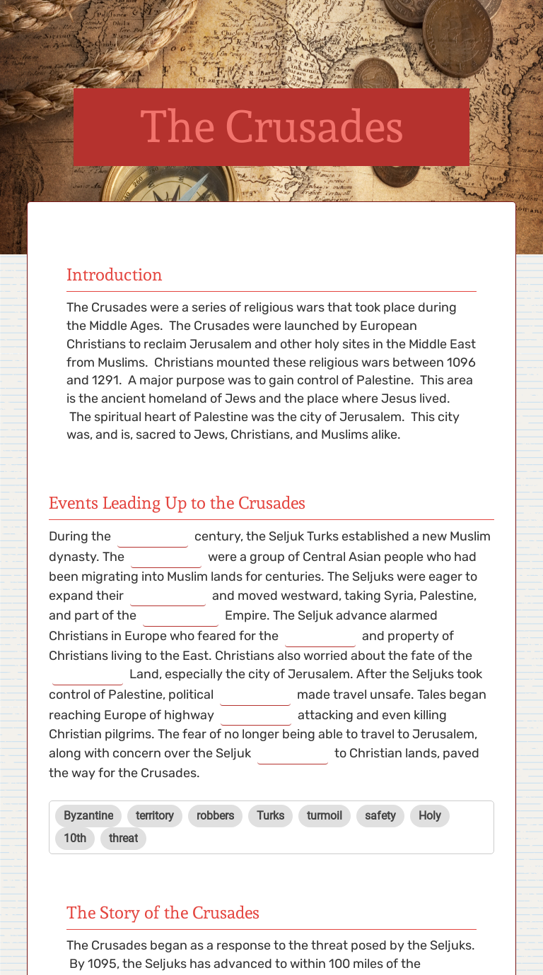 Crusades Worksheet And Map Activity