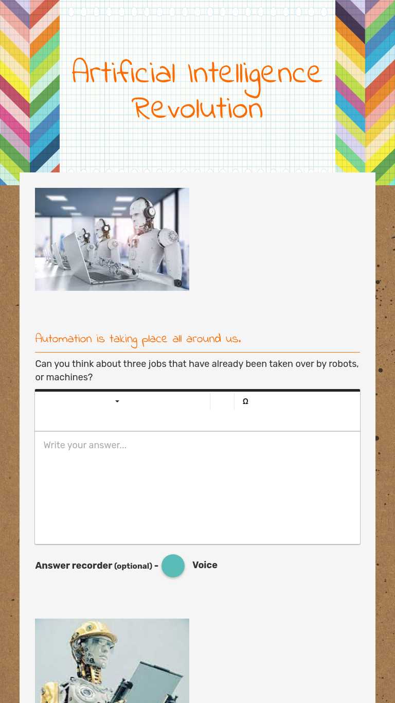 Artificial Intelligence Revolution worksheet