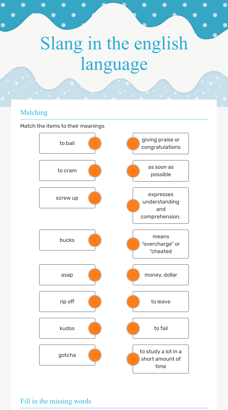 Slang in the english language | Interactive Worksheet by Marnus Jurrius ...