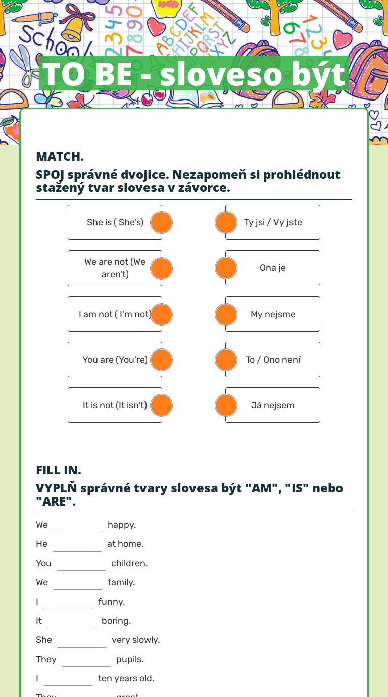 TO BE - sloveso být | Interactive Worksheet by Soňa Wolfová | Wizer.me