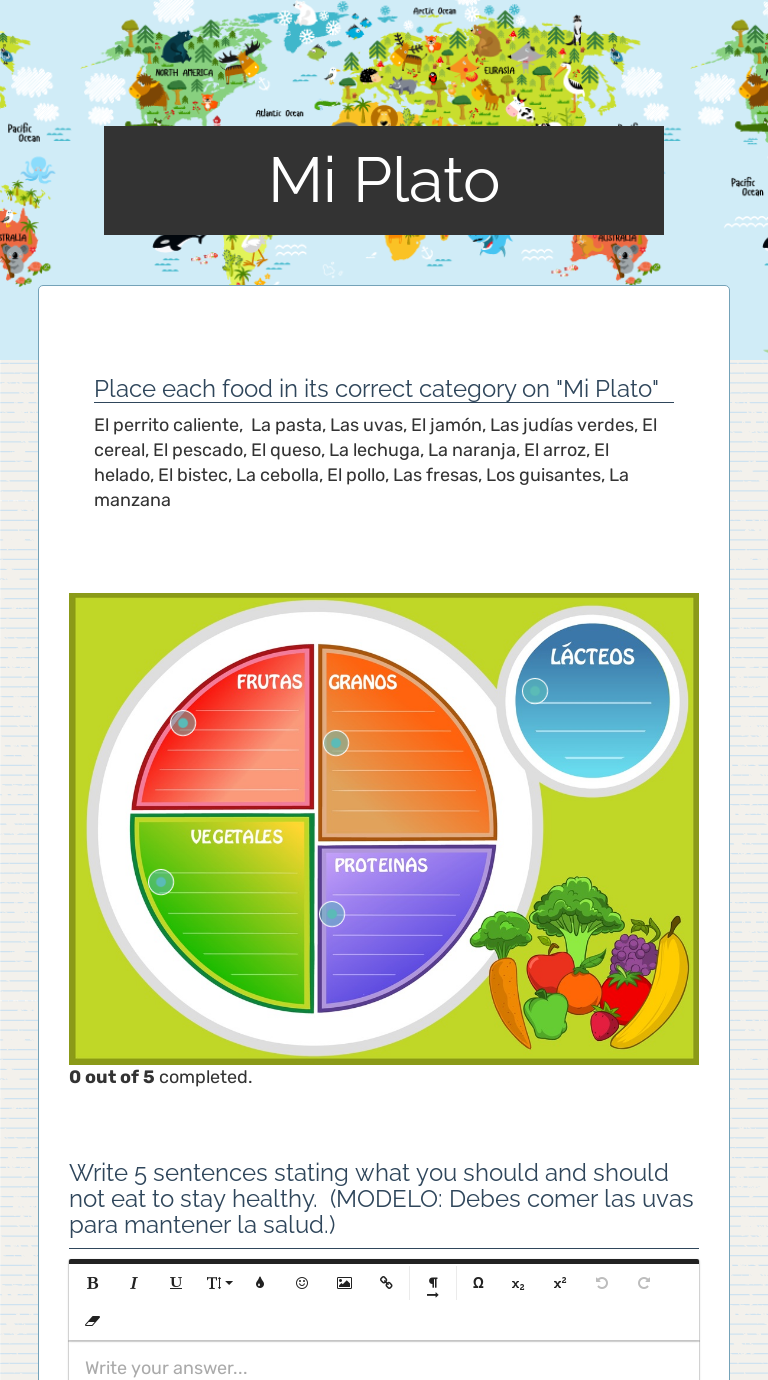 Mi Plato | Interactive Worksheet by Stephen Schawalder | Wizer.me