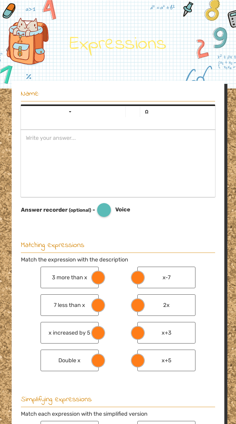 Expressions by Saoirse MacCabe | Interactive Worksheet | Wizer.me