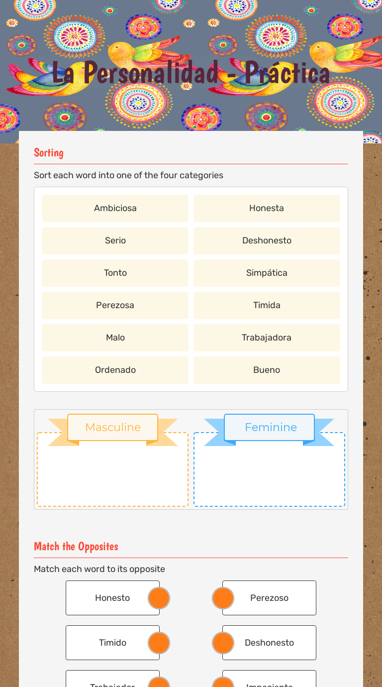 La Personalidad - Práctica | Interactive Worksheet by Sarahid Rodriguez ...