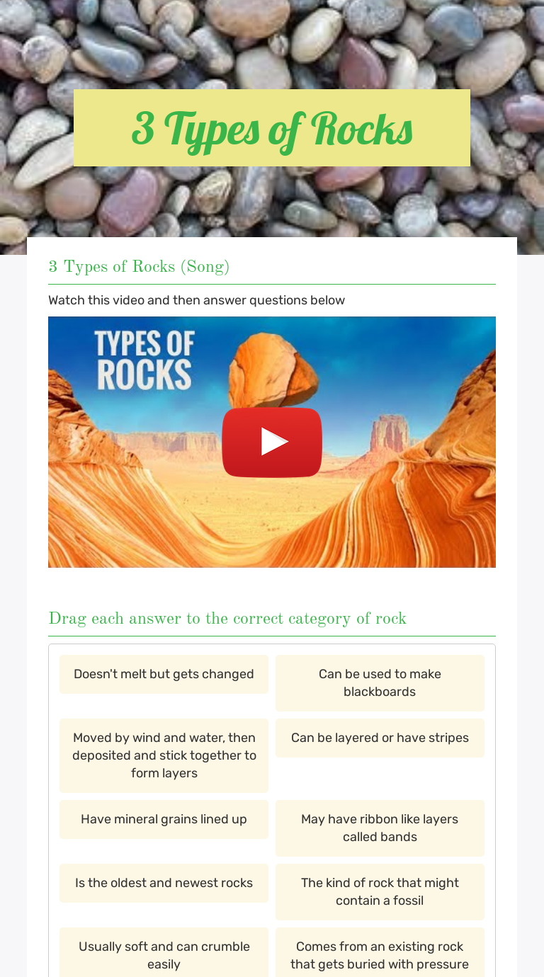 3 Types of Rocks by Patricia Utley | Interactive Worksheet | Wizer.me