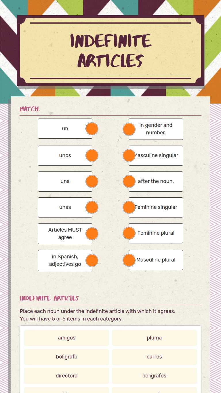 Indefinite Articles Interactive Worksheet