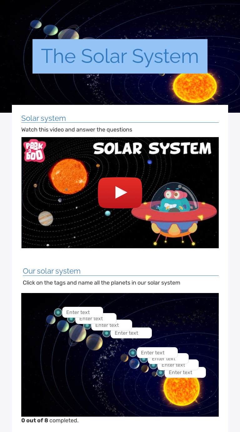 The Solar System by Darwina Metayer | Interactive Worksheet | Wizer.me