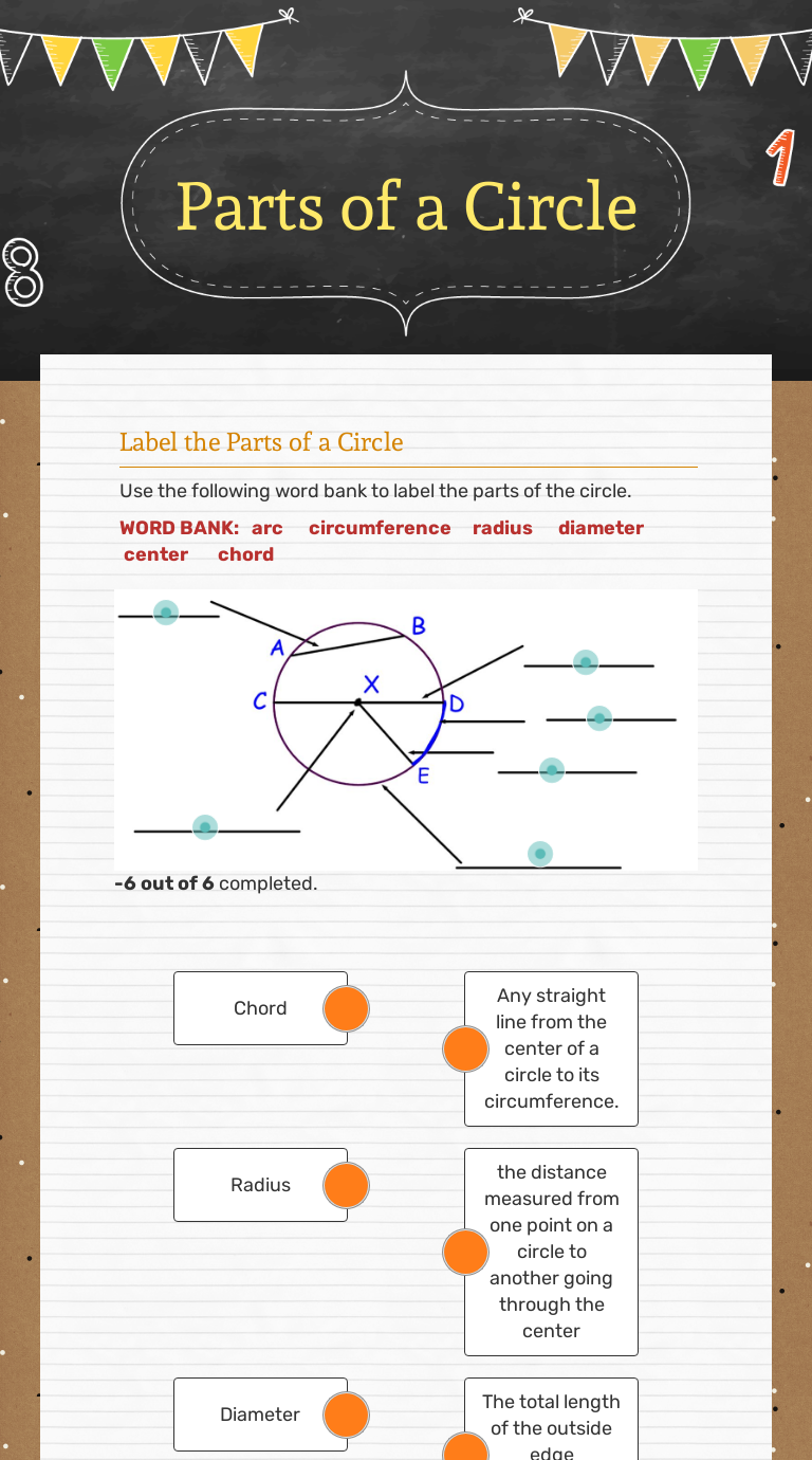 Parts of a Circle | Interactive Worksheet by Amber Feibel | Wizer.me