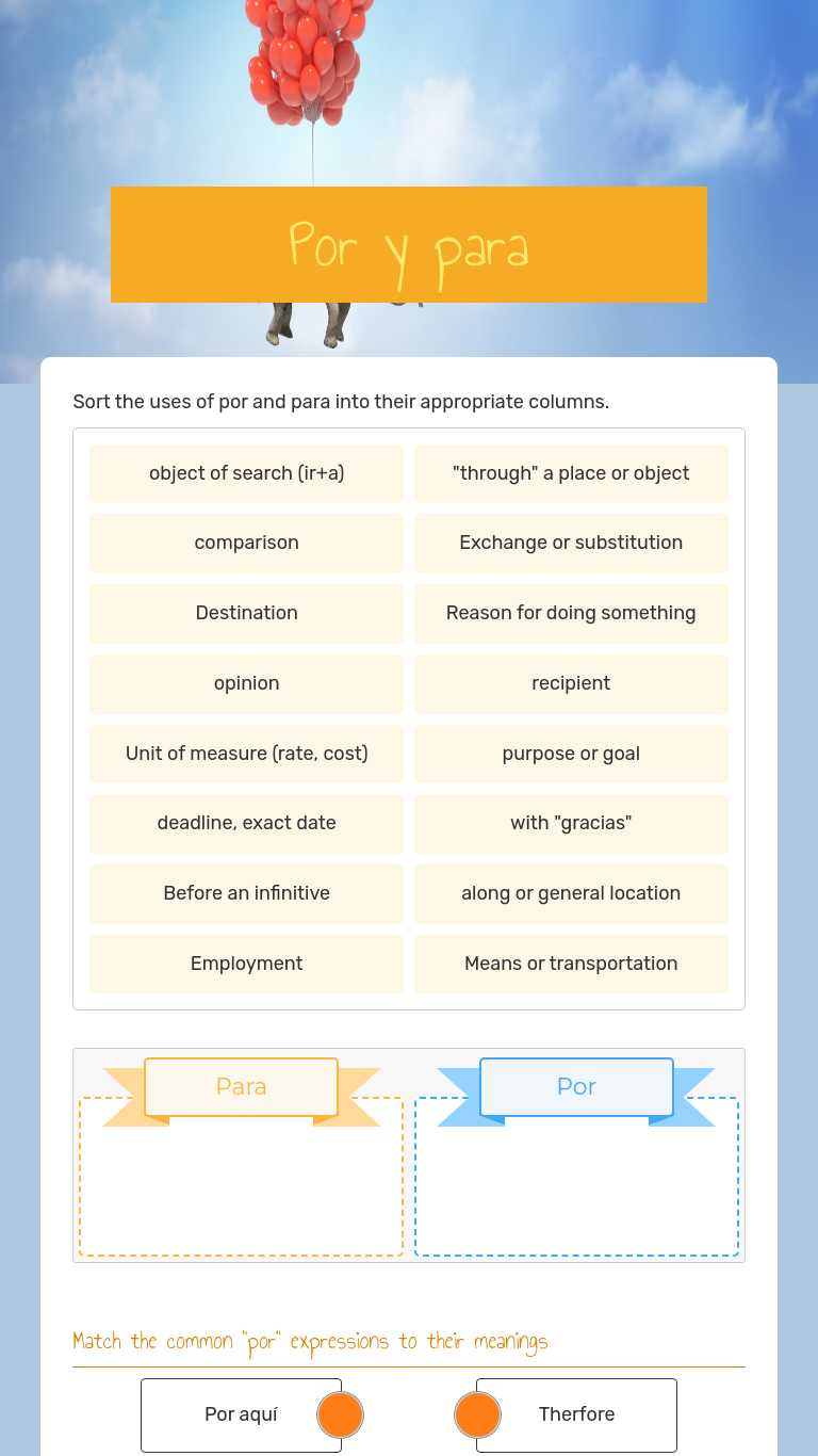 Por y para worksheet
