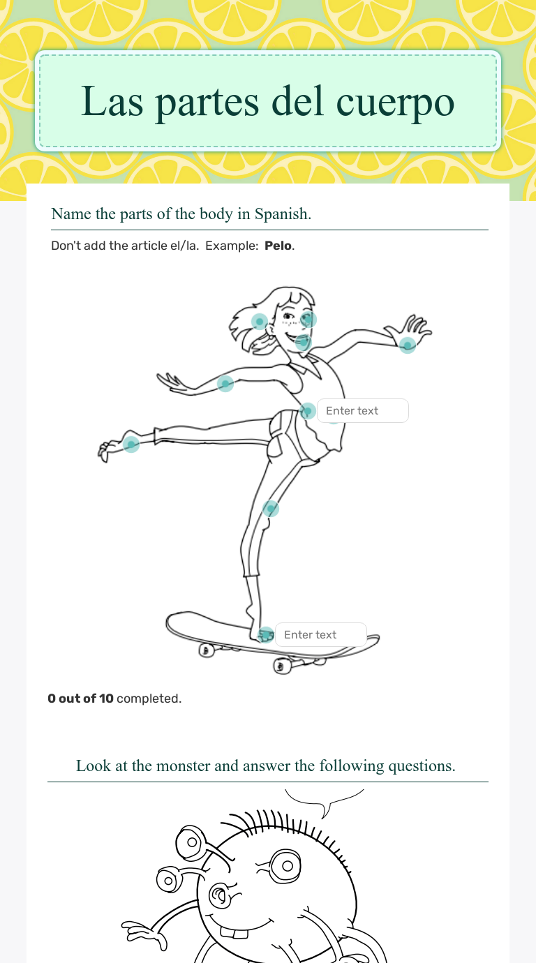 Las Partes Del Cuerpo Interactive Worksheet