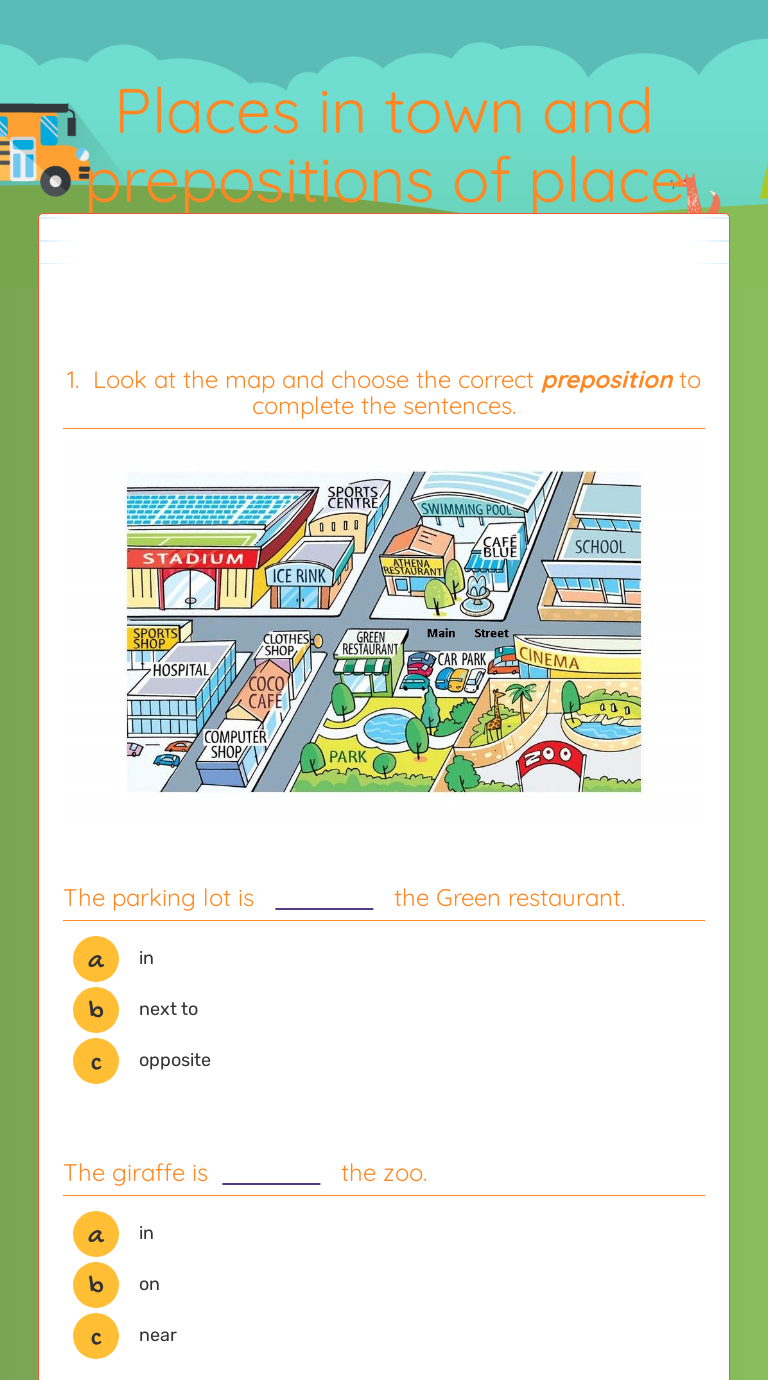 Places in town and prepositions of place | Interactive Worksheet by ...
