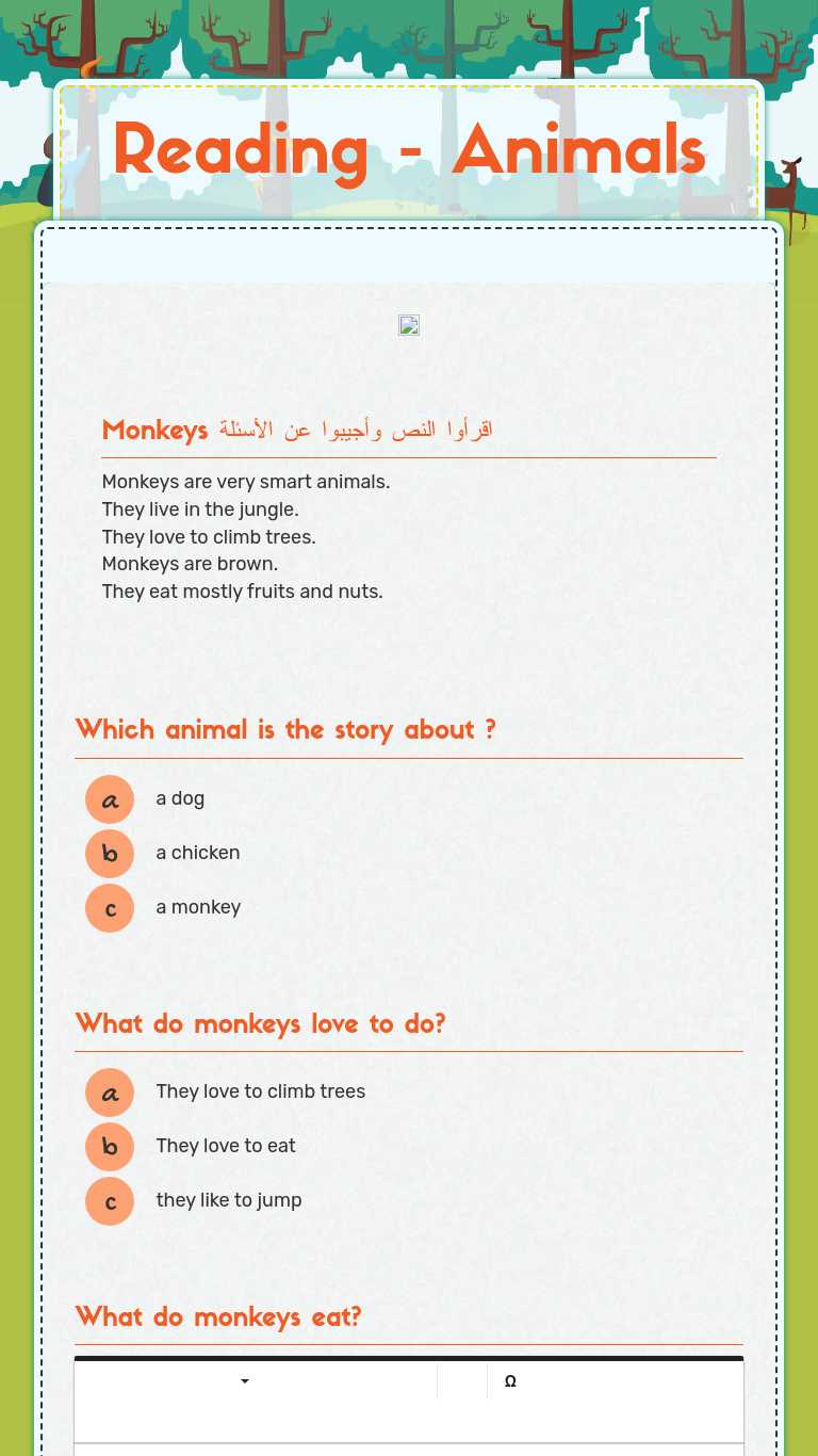 Reading - Animals worksheet