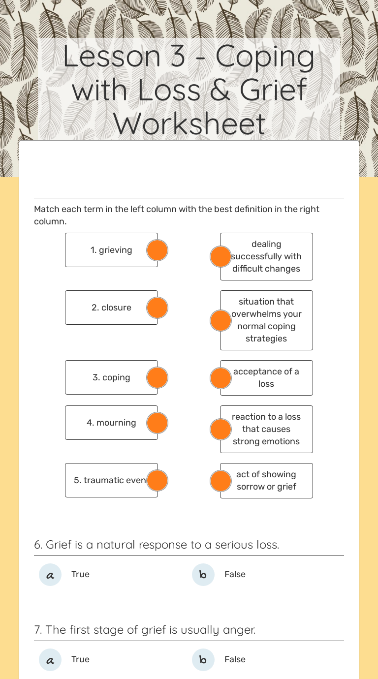 Lesson 3 - Coping with Loss & Grief Worksheet | Interactive Worksheet ...