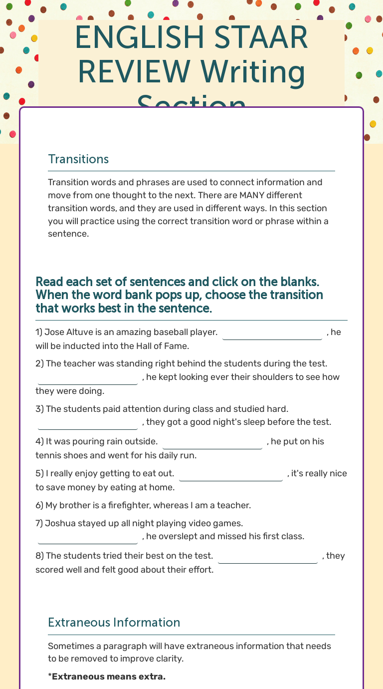 ENGLISH STAAR REVIEW Writing Section by Priscilla Ford | Interactive ...