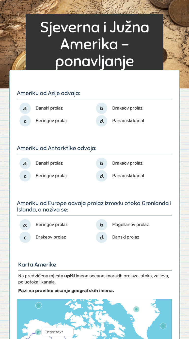 Sjeverna i Južna Amerika - ponavljanje | Interactive Worksheet by ...