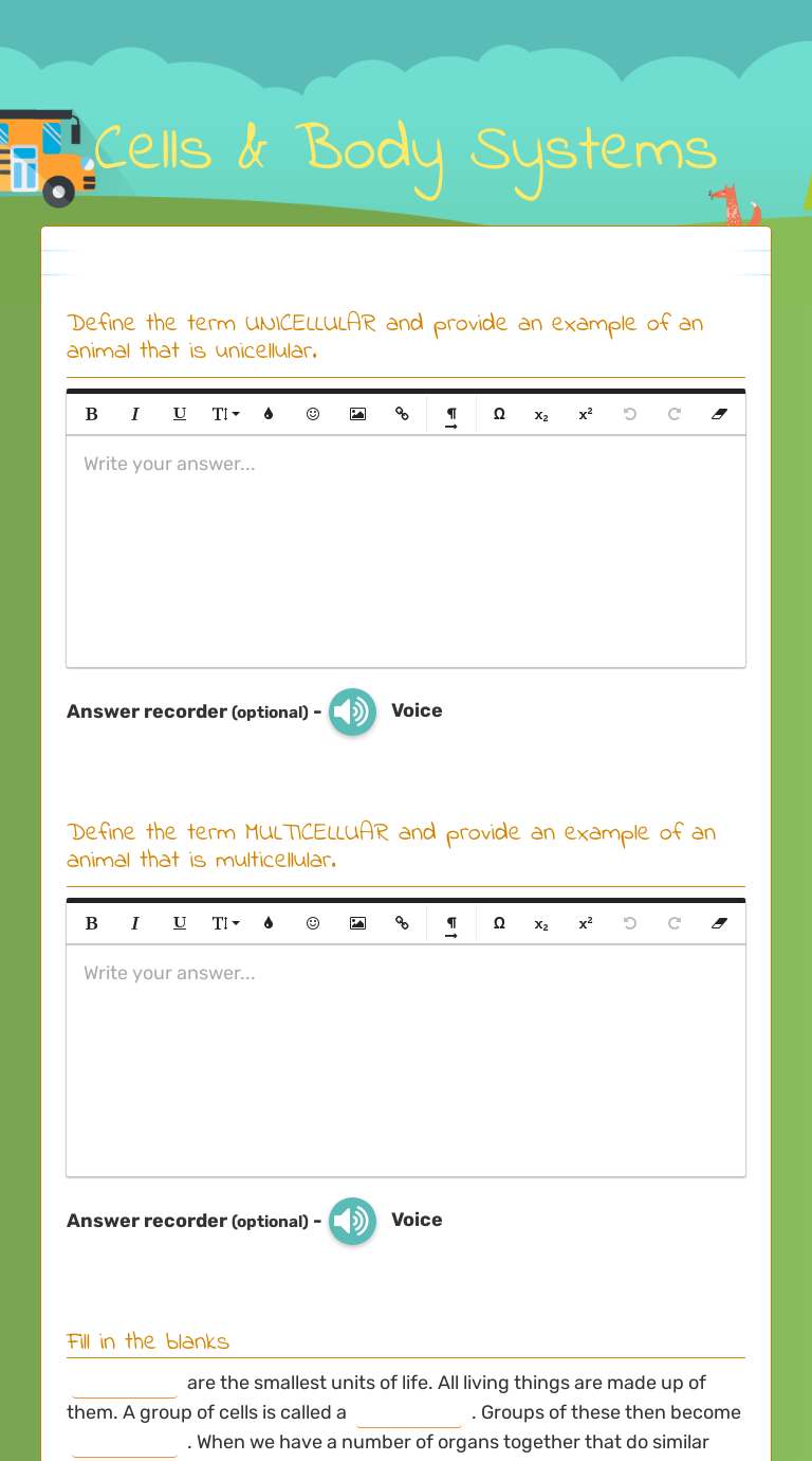 Cells & Body Systems by Nicole Canturk | Interactive Worksheet | Wizer.me