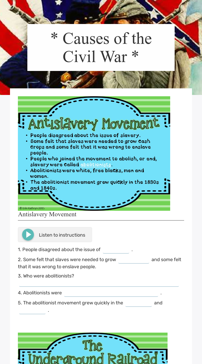 * Causes of the Civil War * | Interactive Worksheet by Laura Calvert ...
