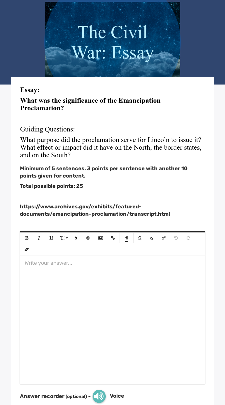 The Civil War: Essay | Interactive Worksheet by Antoinette Dirda | Wizer.me