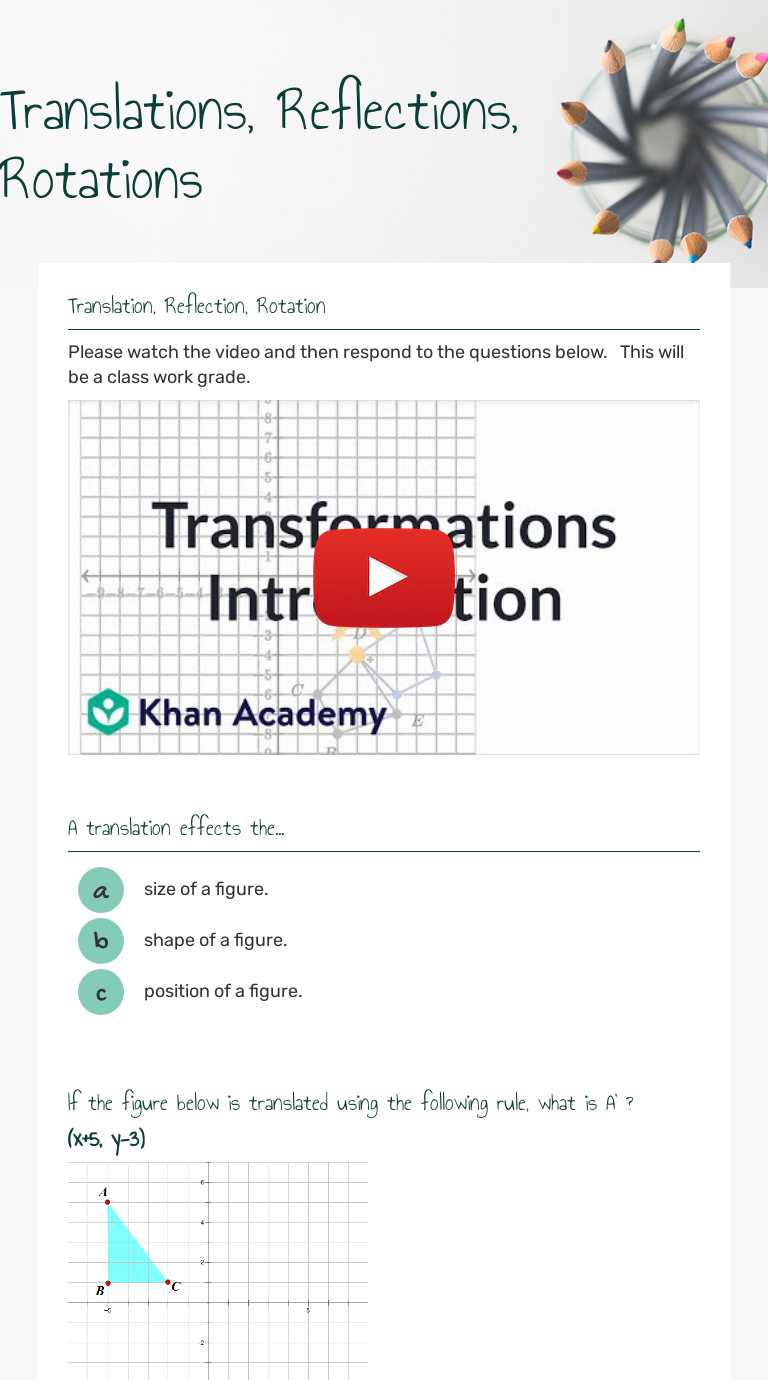 Translations Reflections Rotations Interactive Worksheet By Laura