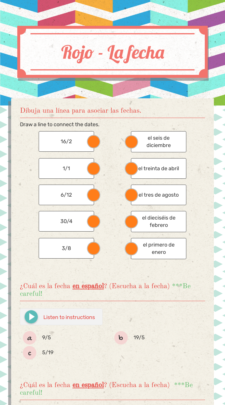 Rojo - La fecha | Interactive Worksheet by Katie Freeman | Wizer.me