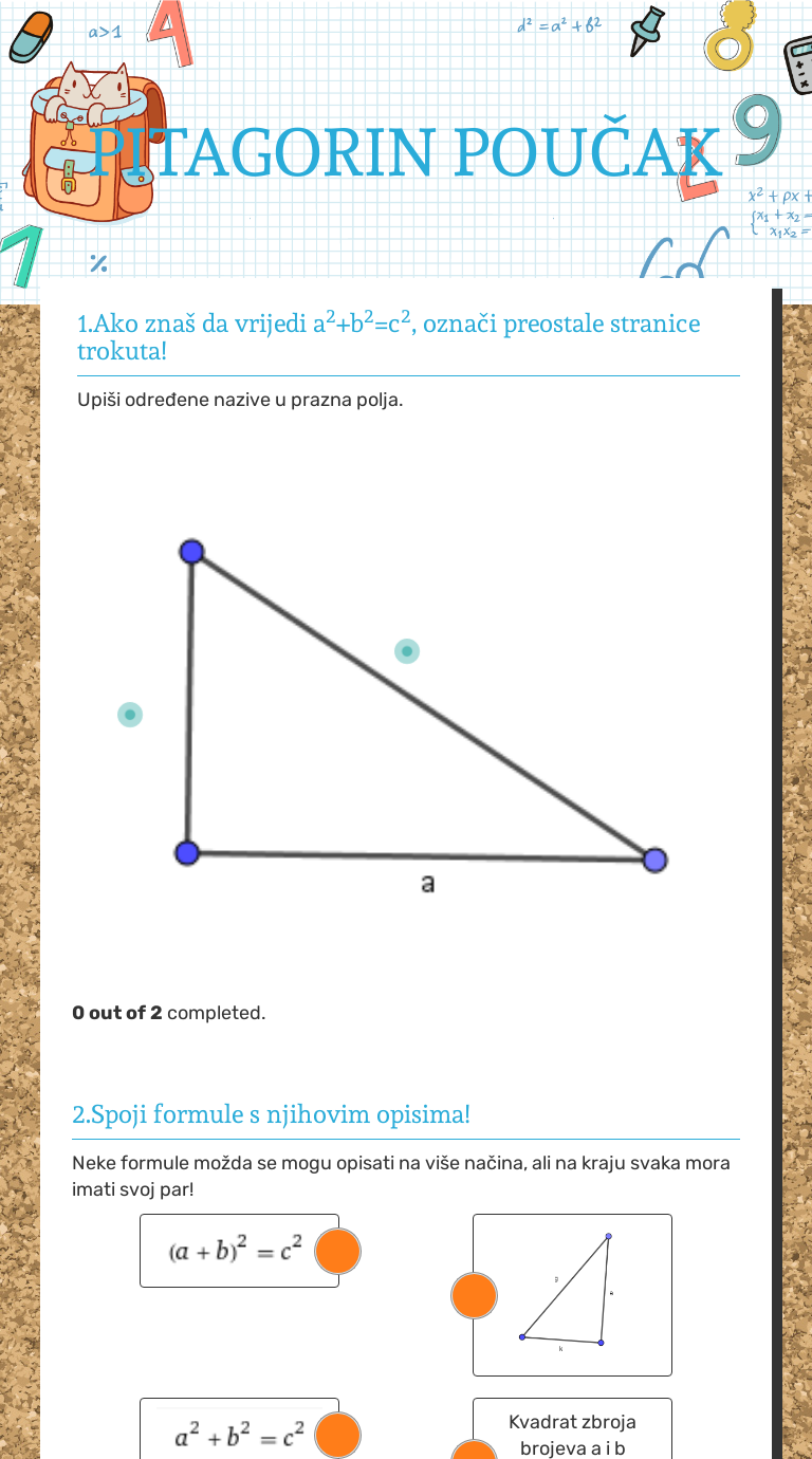 PITAGORIN POUČAK | Interactive Worksheet by Dragica Zanini | Wizer.me