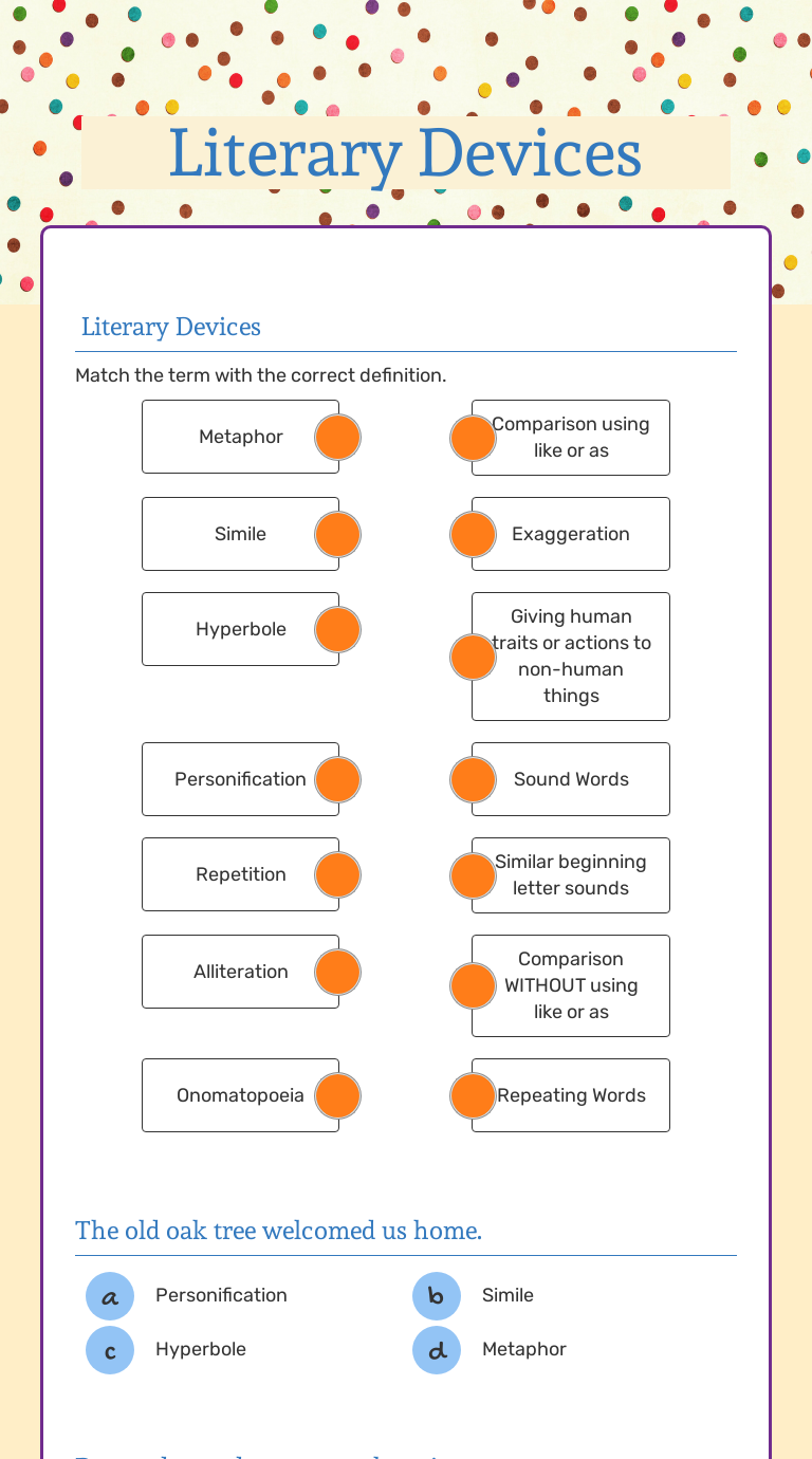 Literary Devices | Interactive Worksheet by Gina Broyles | Wizer.me