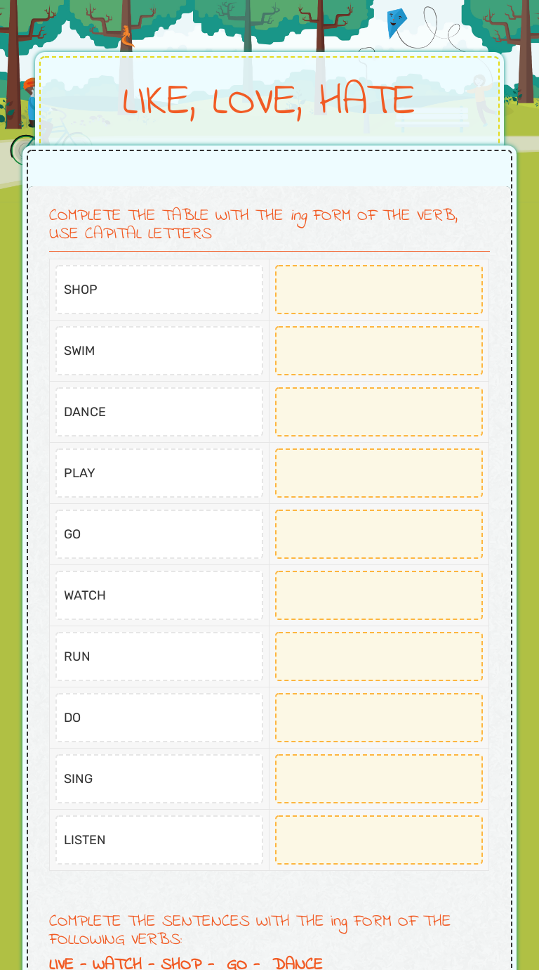 LIKE, LOVE, HATE | Interactive Worksheet by Veronica Pamela Cuadros ...