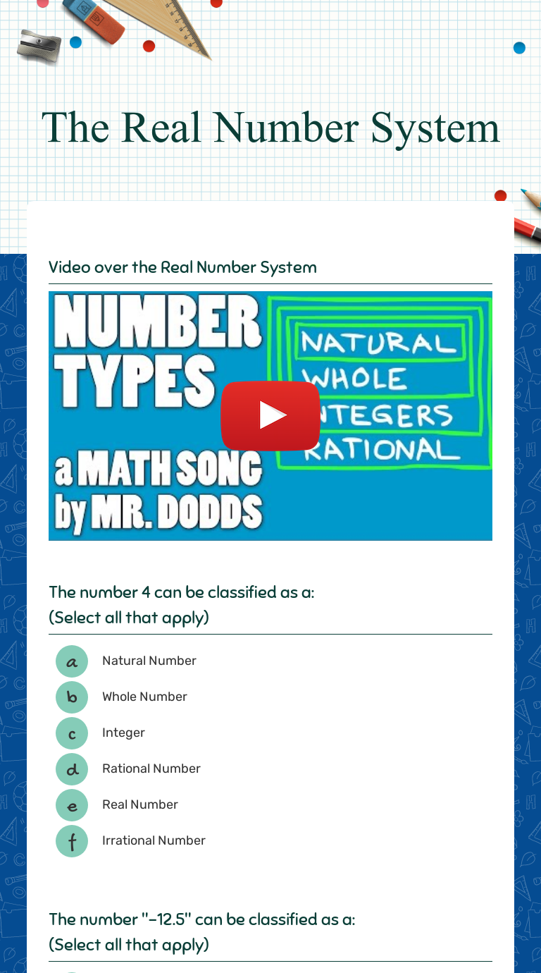 Real Number System Poster