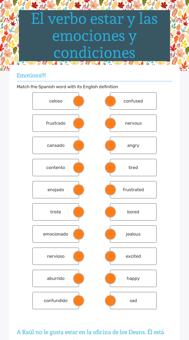 El verbo estar y las emociones y condiciones | Interactive Worksheet by ...