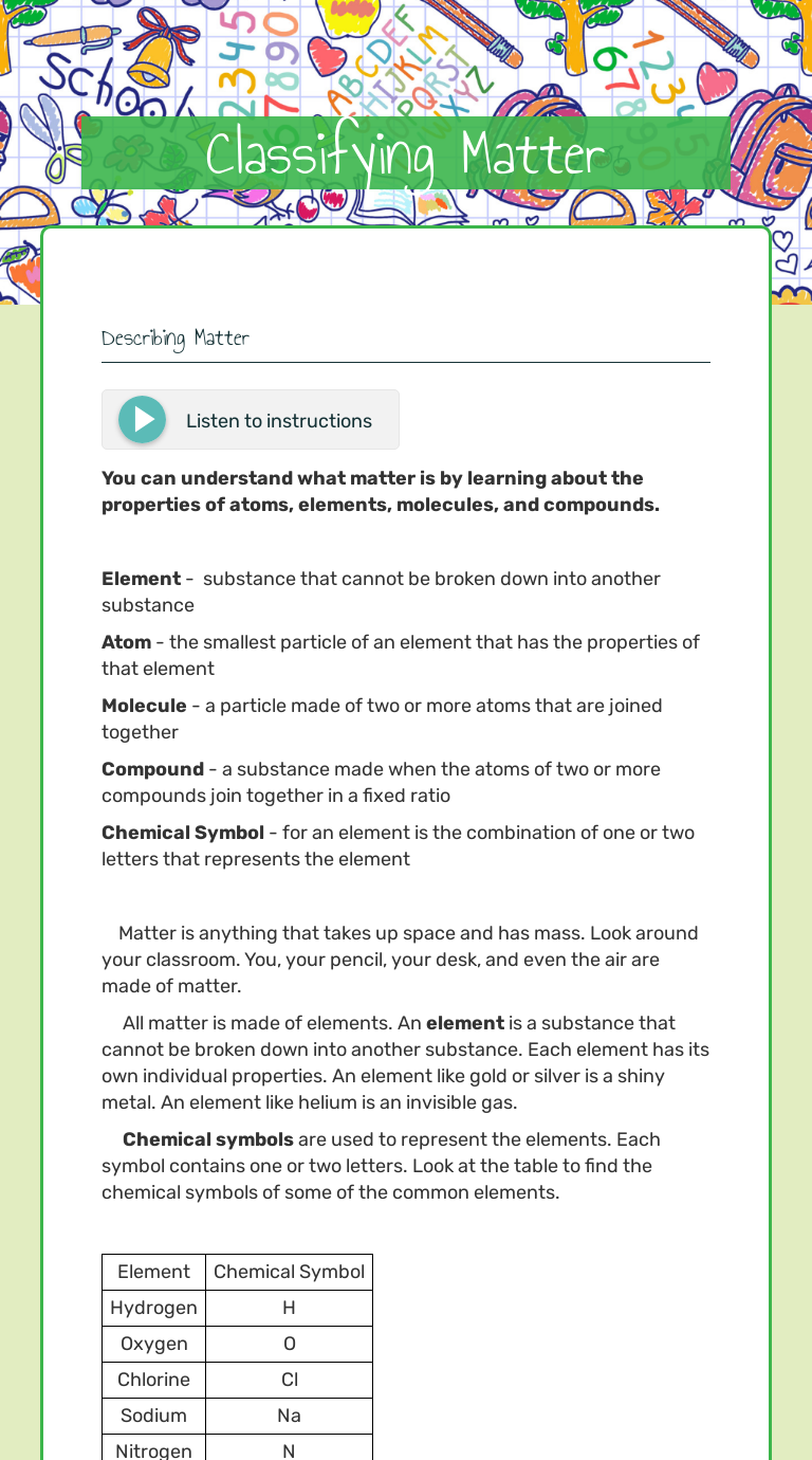 Worksheet Classifying Matter