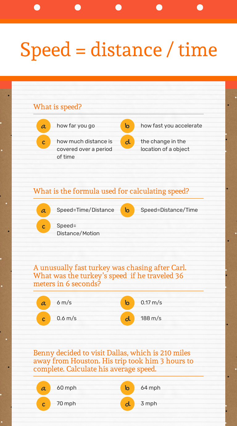 Speed = distance / time | Interactive Worksheet by Jamie Dilbeck | Wizer.me