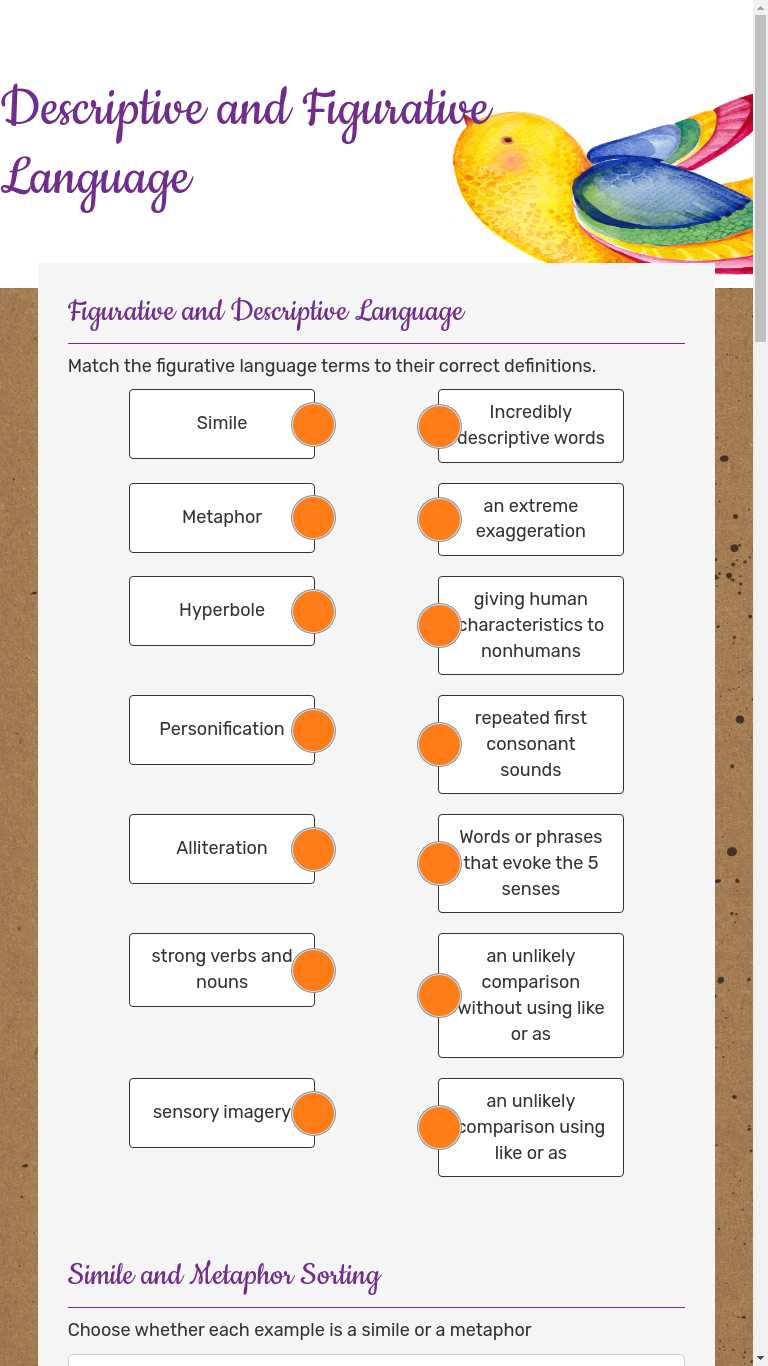 Descriptive and Figurative Language worksheet