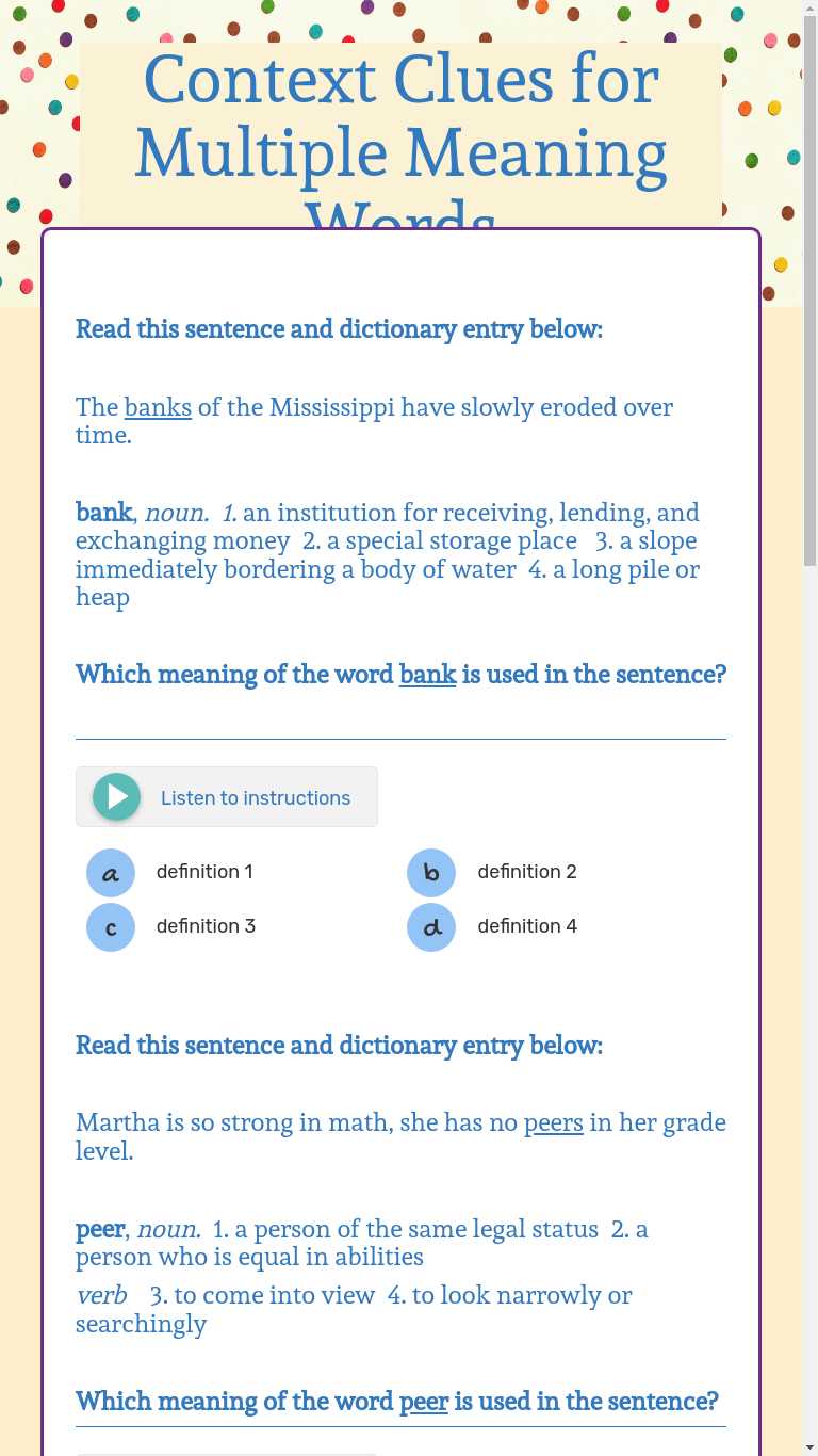 Context Clues for Multiple Meaning worksheet
