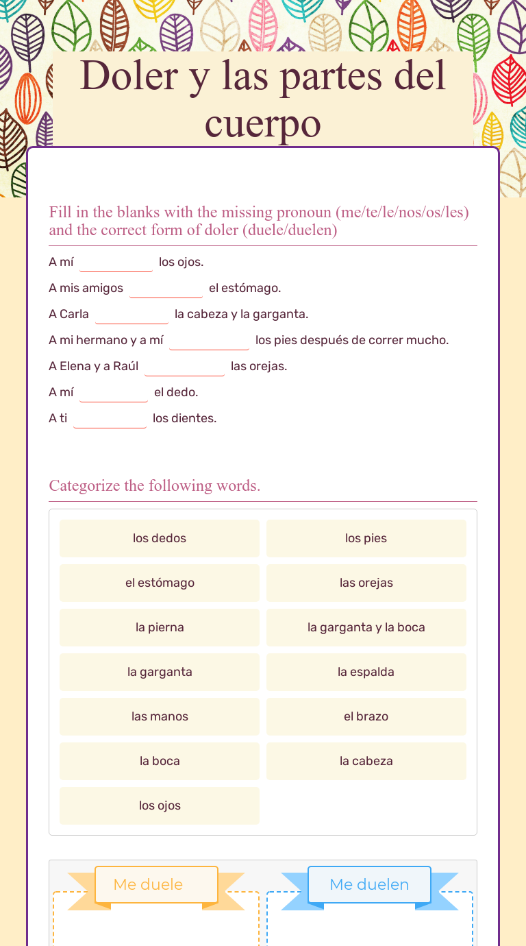 Doler y las partes del worksheet