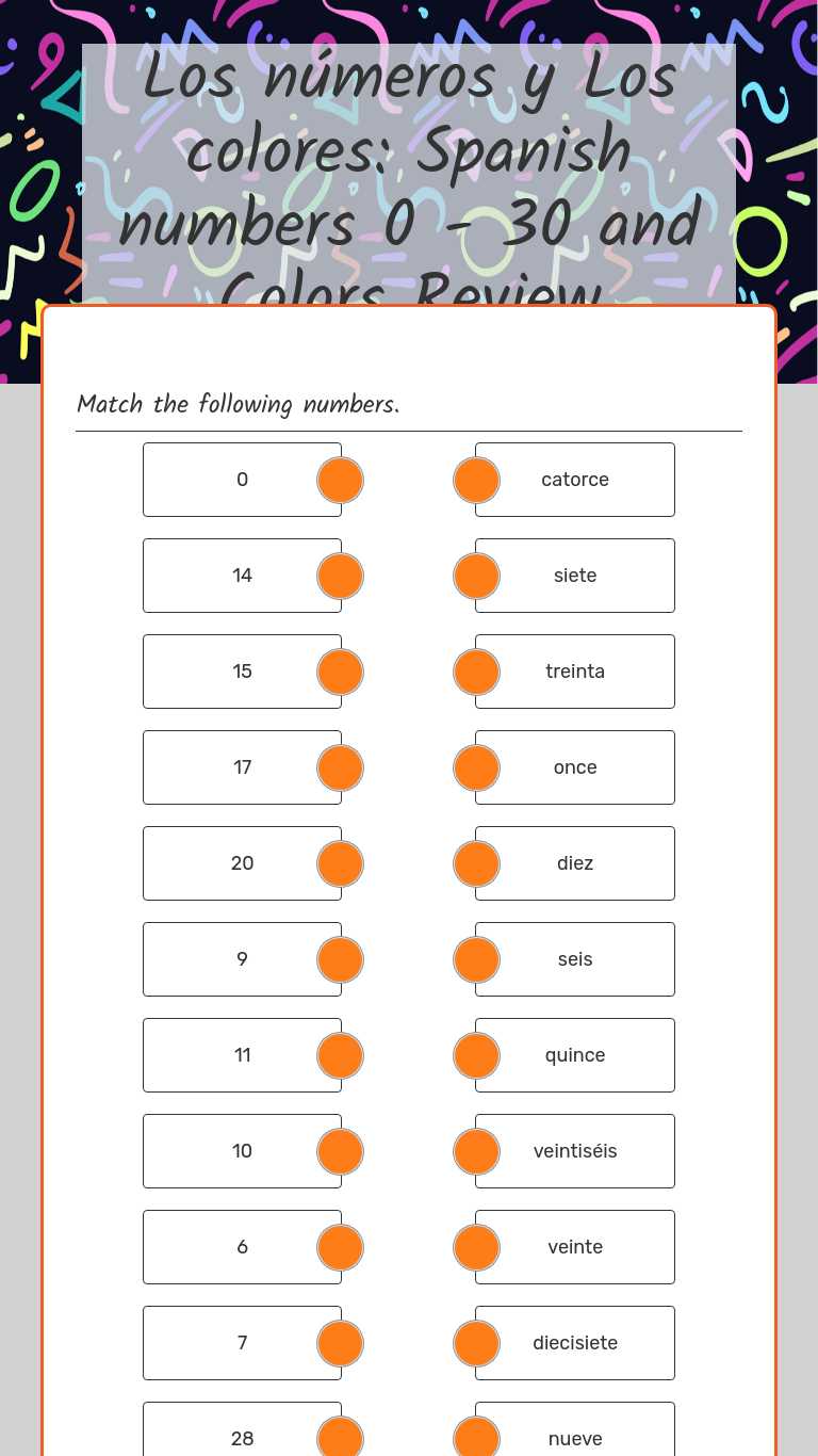 Los números y Los colores: worksheet