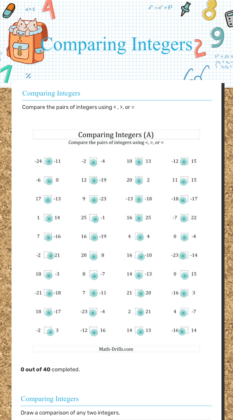 Comparing Integers | Interactive Worksheet by Donovon Grier | Wizer.me