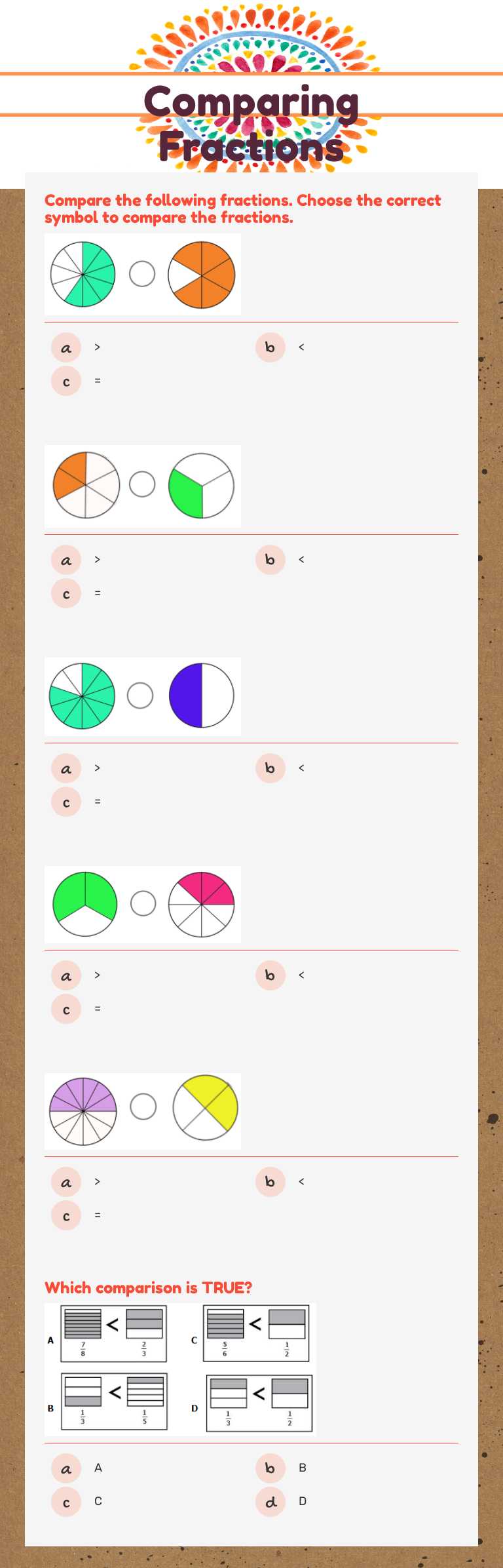 Comparing Fractions by Megan Beelman | Interactive Worksheet | Wizer.me